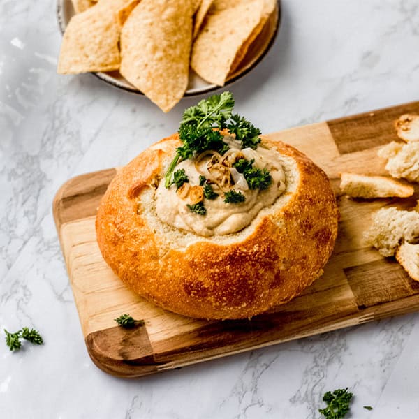 French Onion Dip in a Bread Bowl – Garlic Head
