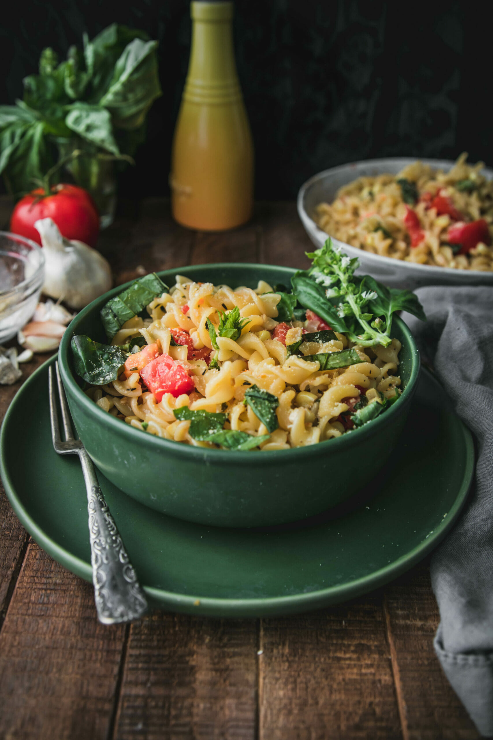 Creamy Sweet Corn Pasta with Basil and Tomatoes – Garlic Head